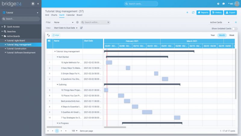 Trello Gantt Chart View and Timeline using Bridge24